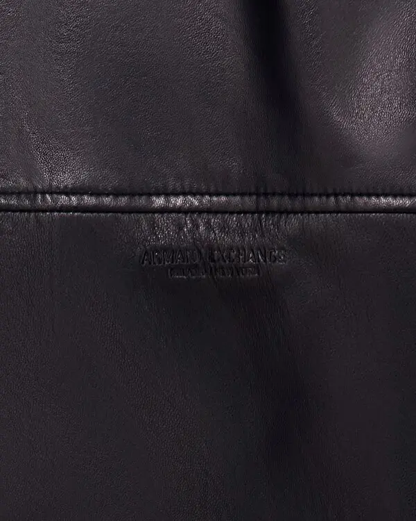 Armani Exchange Regular Fit Leather Blouson Jacket With Rib Details