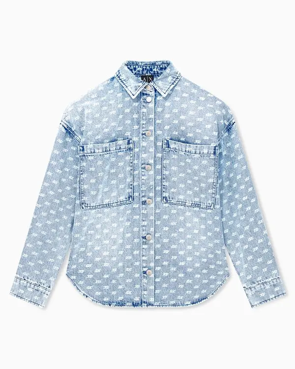Armani Exchange Regular Fit Shirt In Rigid Denim With Allover Print