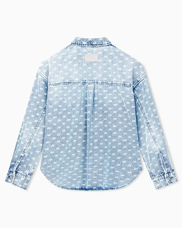 Armani Exchange Regular Fit Shirt In Rigid Denim With Allover Print