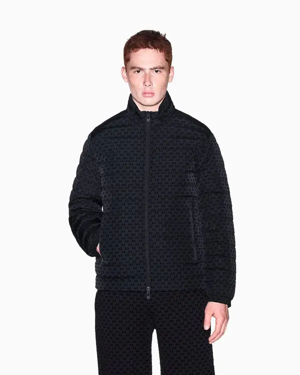 Armani Exchange Down Jacket In All-over Flocked Nylon