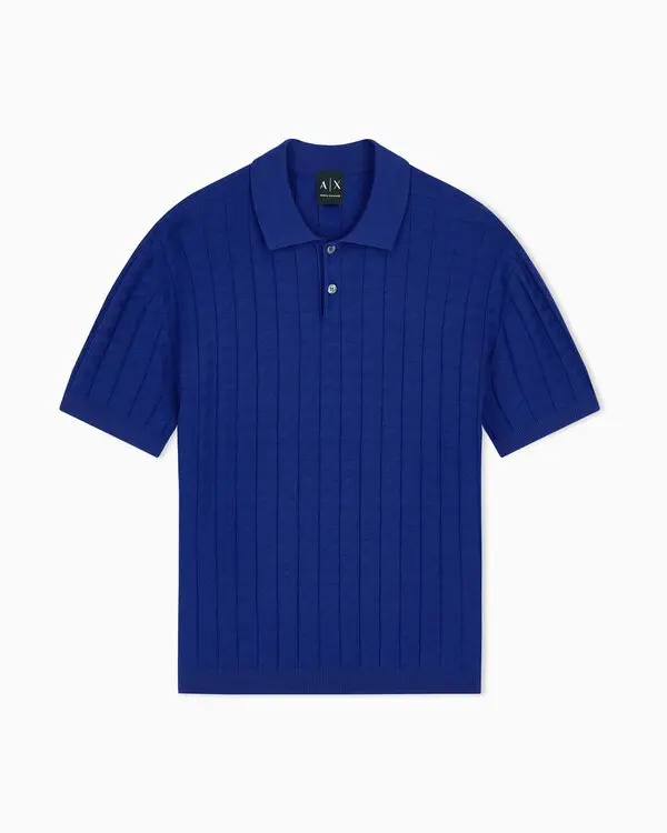 Armani Exchange Regular Fit Knit Polo In Viscose Mix - Blue