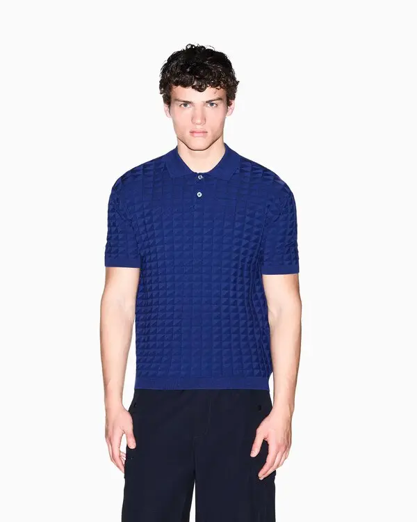 Armani Exchange Regular Fit Knit Polo In Viscose Mix - Blue