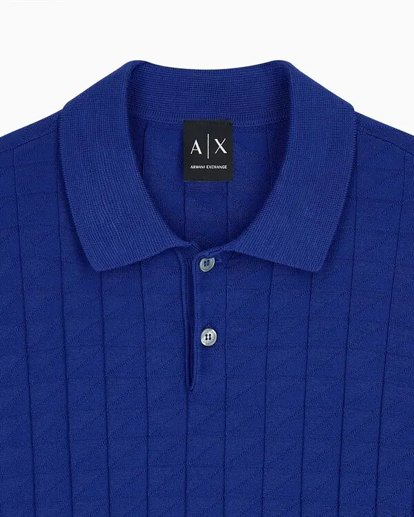 Armani Exchange Regular Fit Knit Polo In Viscose Mix - Blue