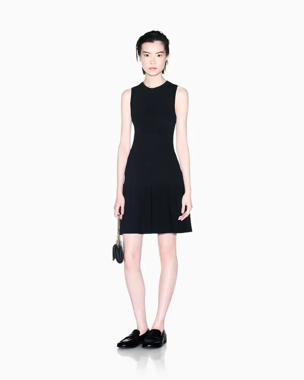 Armani Exchange Slim Fit Dress In Knitted Recycled Viscose - Black