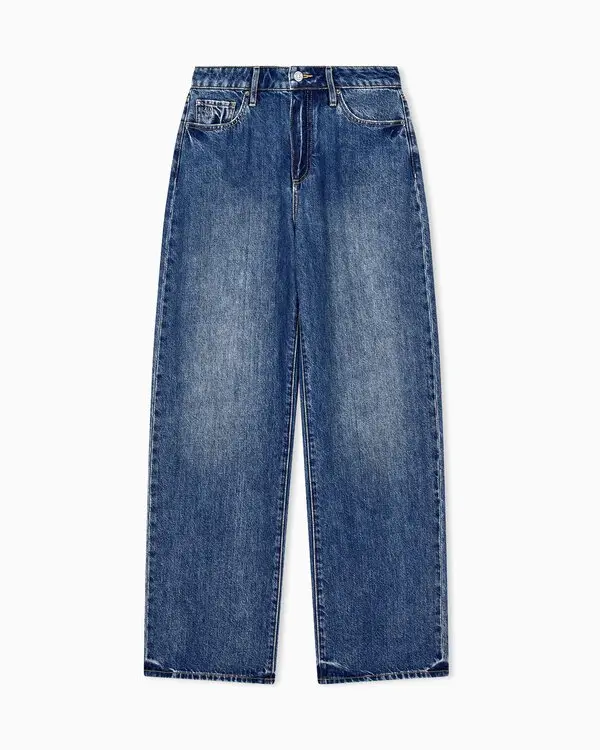 Armani Exchange Oversized Fit 5-pocket Pants In Rigid Cotton Denim - Blue