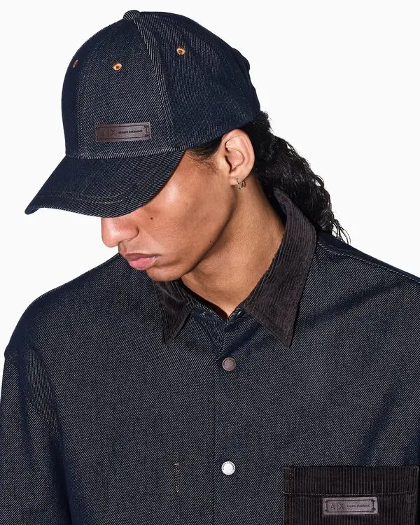 Armani Exchange Baseball Hat In Stretch Cotton Denim