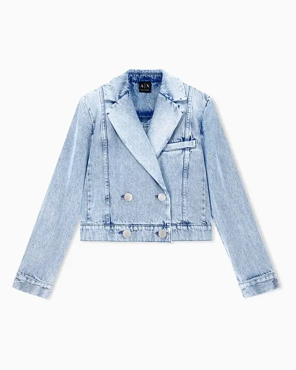 Armani Exchange Regular Fit Blazer In 12.4oz Rigid Cotton Denim - Blue