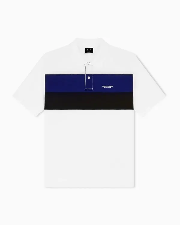 Armani Exchange Regular Fit Polo Shirt In Cotton Piqué With Rib Details - White
