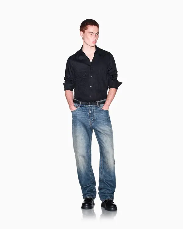 Armani Exchange Regular Fit Shirt In Cotton Jacquard - Black