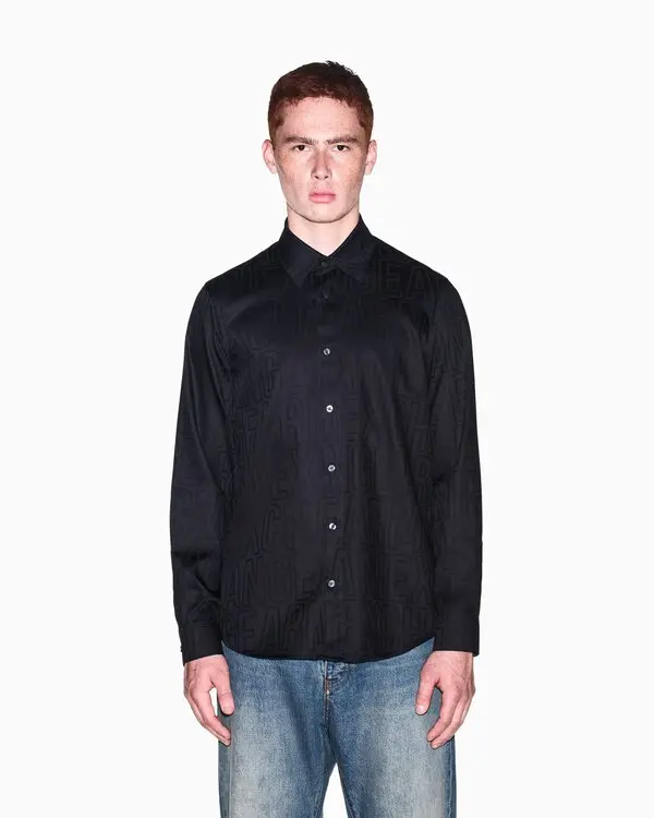 Armani Exchange Regular Fit Shirt In Cotton Jacquard - Black