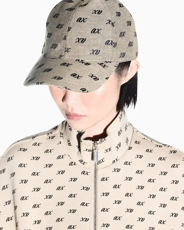 Armani Exchange Baseball Hat In Cotton-blend With Allover Logo Jacquard