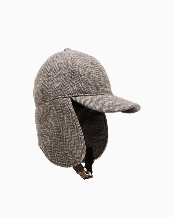 Armani Exchange Baseball Hat In Recycled Herringbone Wool Blend