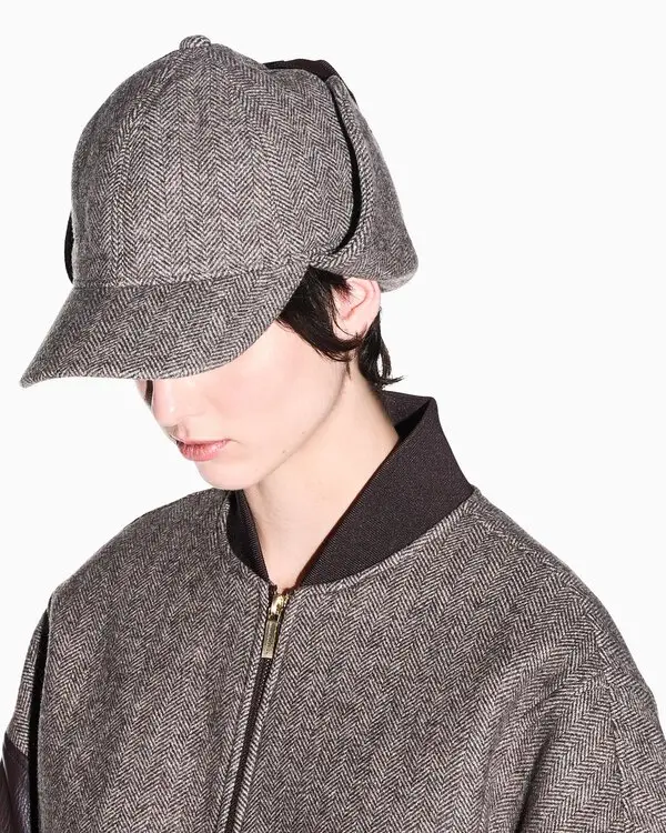 Armani Exchange Baseball Hat In Recycled Herringbone Wool Blend
