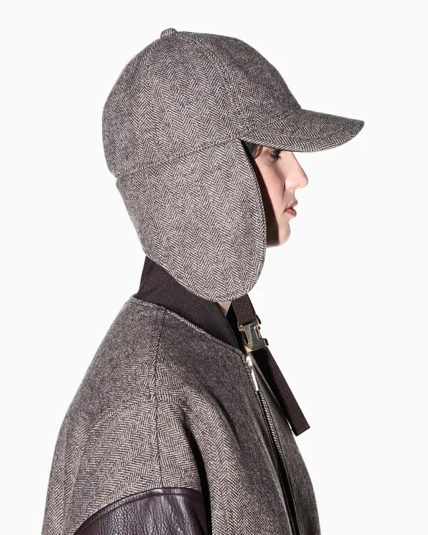 Armani Exchange Baseball Hat In Recycled Herringbone Wool Blend