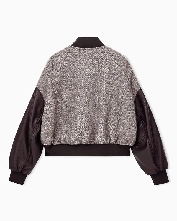Armani Exchange Blouson Jacket Fit Recycled Herringbone Wool Coated Trim