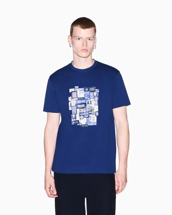 Armani Exchange Regular T-shirt In Cotton Jersey - Blue
