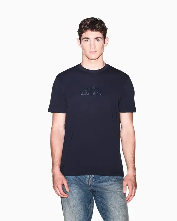 Armani Exchange Regular T-shirt In Cotton Jersey - Navy Blue