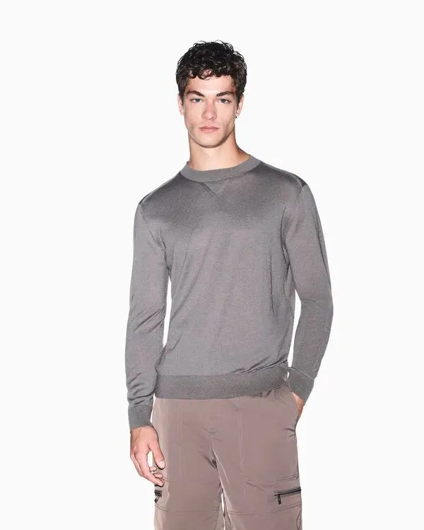 Armani Exchange Regular Fit Pullover In Lyocell And Wool With Rib Details