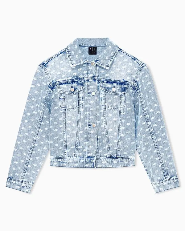 Armani Exchange Regular Fit Blouson Jacket In Rigid Denim With Allover Print