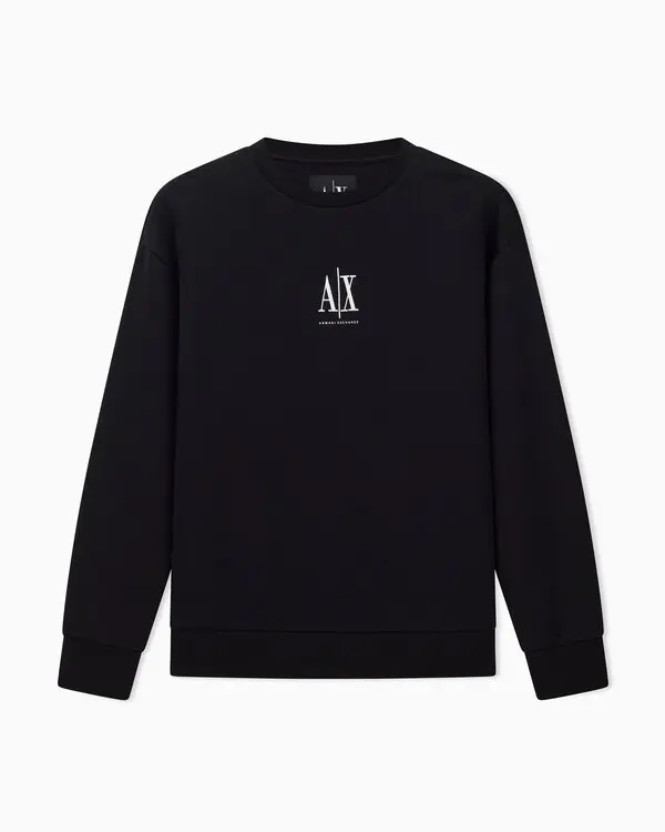 Armani Exchange Crew-neck Stretch Cotton Sweatshirt With A Logo Icon - Black