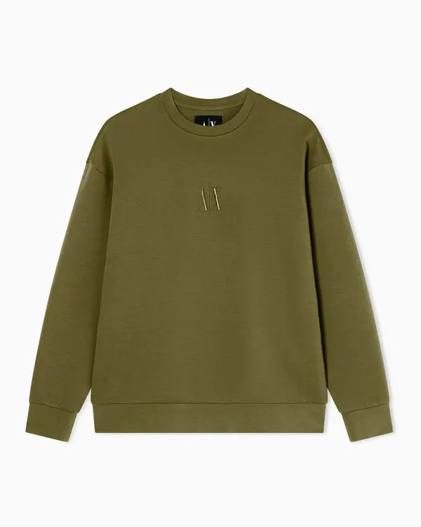 Armani Exchange Crew-neck Stretch Cotton Sweatshirt With A Logo Icon - Green
