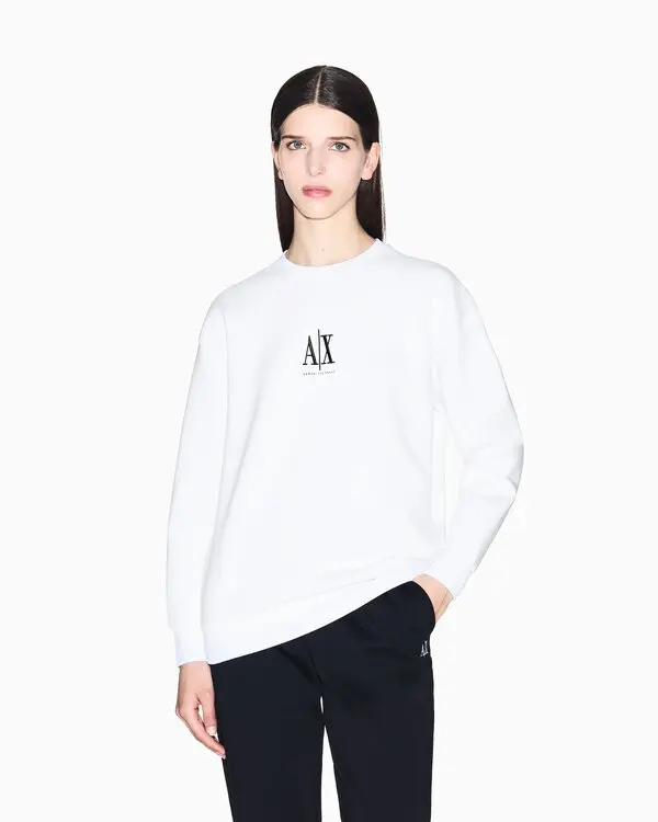 Armani Exchange Crew-neck Stretch Cotton Sweatshirt With A Logo Icon - White