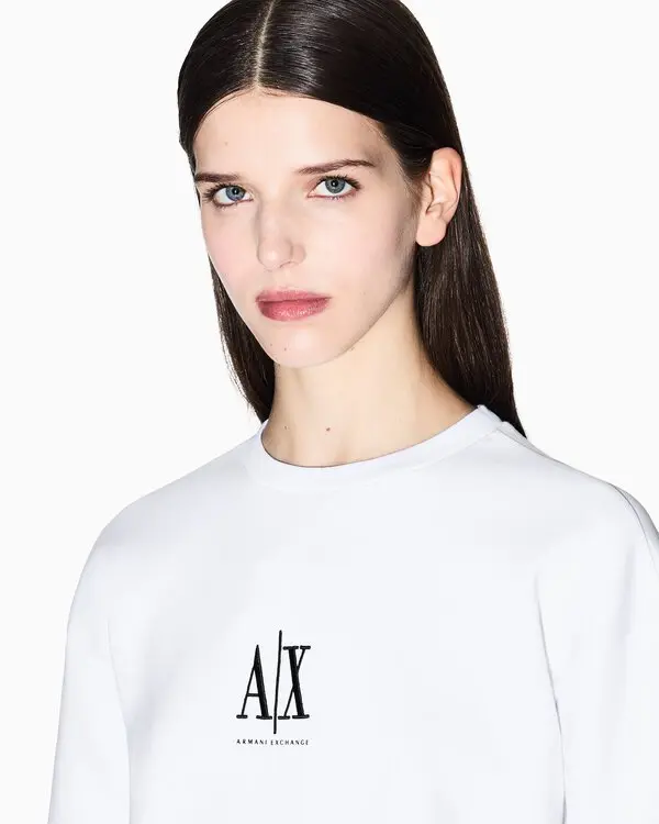 Armani Exchange Crew-neck Stretch Cotton Sweatshirt With A Logo Icon - White