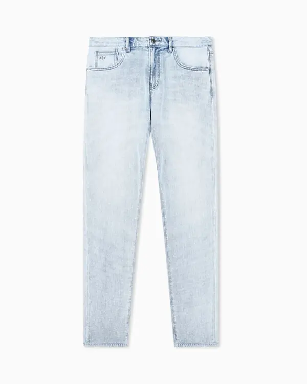 Armani Exchange Slim Fit Five-pocket Pants In Washed Cotton-blend Denim