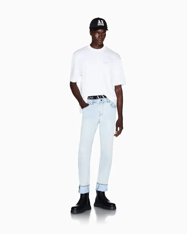 Armani Exchange Slim Fit Five-pocket Pants In Washed Cotton-blend Denim