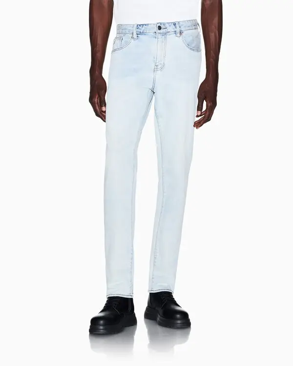 Armani Exchange Slim Fit Five-pocket Pants In Washed Cotton-blend Denim