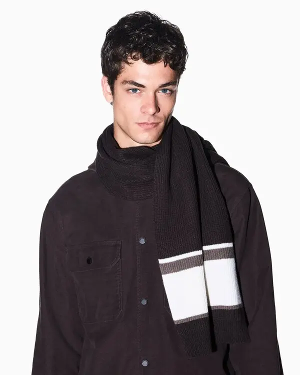 Armani Exchange Knitted Scarf In Virgin Wool Blend