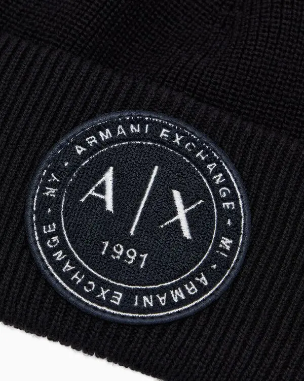 Armani Exchange Beanie Hat Wool-cotton Mix - Black