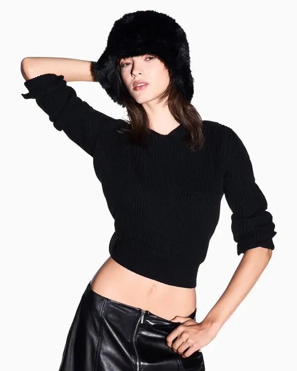 Armani Exchange Reversible Bucket Hat In Velvet Effect Nylon