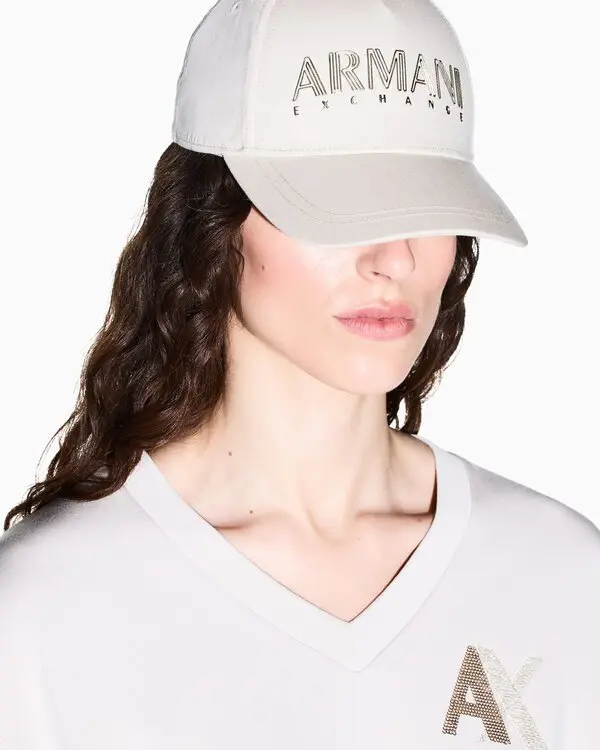 Armani Exchange Baseball Hat In Cotton Twill With Printed Logo