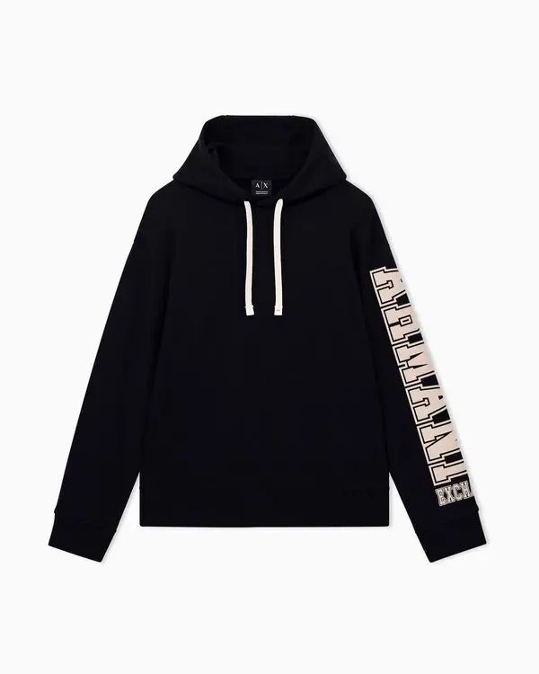 Armani Exchange Sweatshirt In French Terry With Ribbed Details - Black
