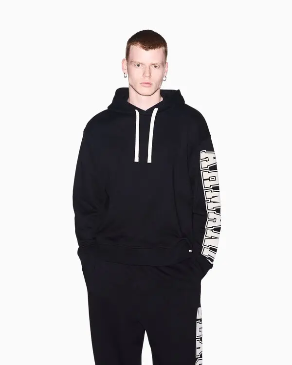 Armani Exchange Sweatshirt In French Terry With Ribbed Details - Black