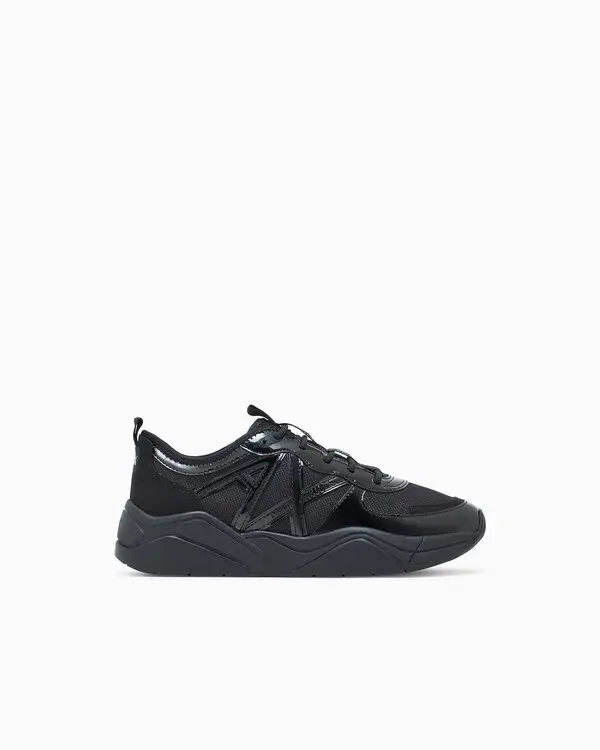 Armani Exchange Sneakers In Mesh With Patent And Microsuede Details - Black