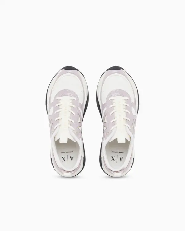 Armani Exchange Sneakers In Mesh With Patent And Microsuede Details - Pink