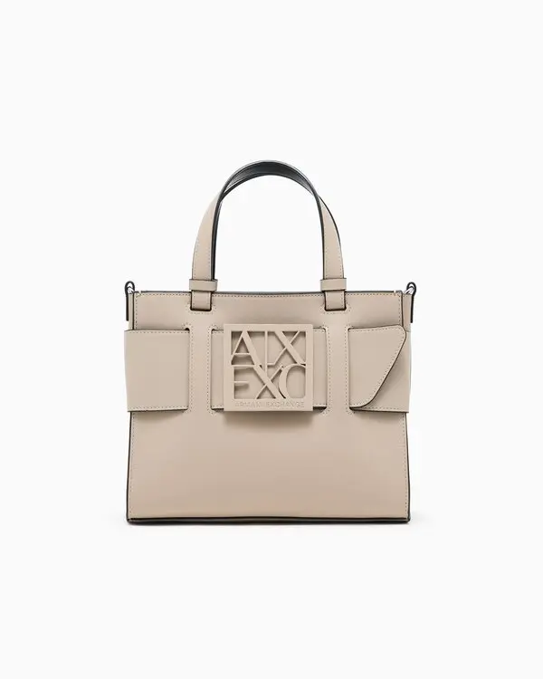 Armani Exchange Shopping Bag With Monogram - Beige