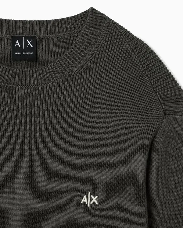 Armani Exchange Crew Neck Sweater With Embroidered Logo - Grey