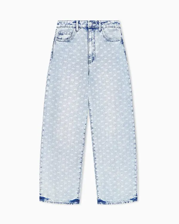 Armani Exchange Oversized Five-pocket Denim Pants With An Allover Print - Blue