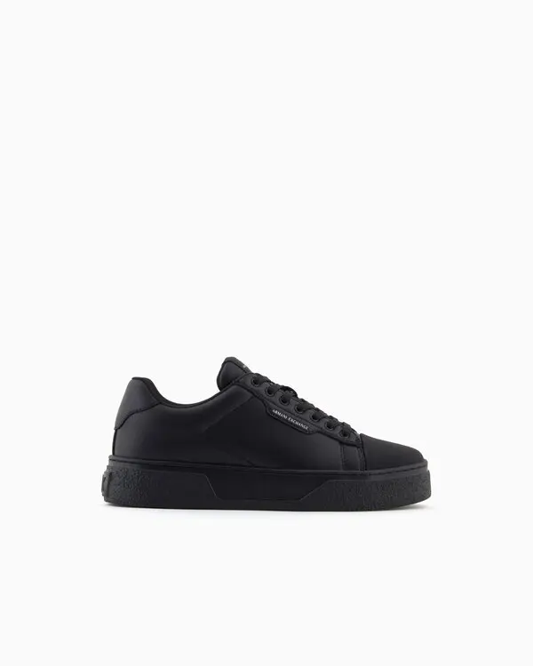 Armani Exchange Low Top Leather Sneakers With Embossed Logo - Black