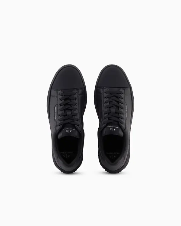 Armani Exchange Low Top Leather Sneakers With Embossed Logo - Black