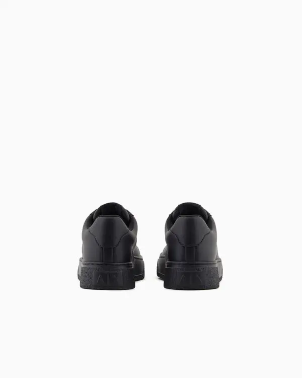 Armani Exchange Low Top Leather Sneakers With Embossed Logo - Black