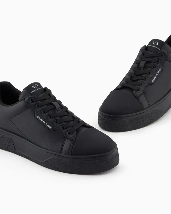 Armani Exchange Low Top Leather Sneakers With Embossed Logo - Black