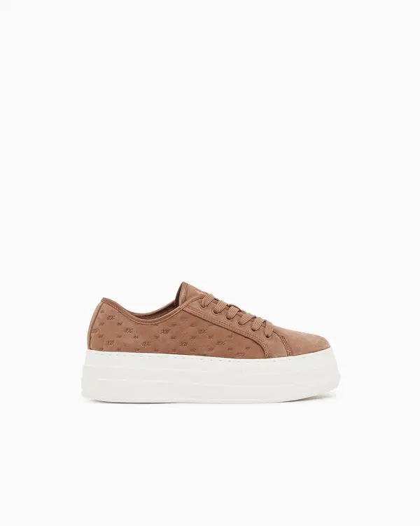 Armani Exchange Low Cut Sneakers In Leather With All-over Debossed Logo