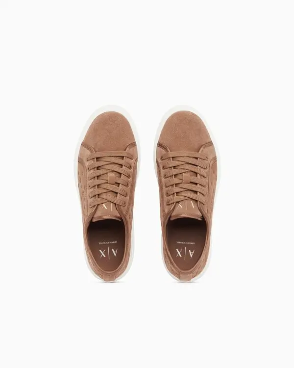 Armani Exchange Low Cut Sneakers In Leather With All-over Debossed Logo