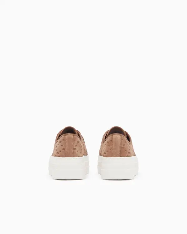 Armani Exchange Low Cut Sneakers In Leather With All-over Debossed Logo