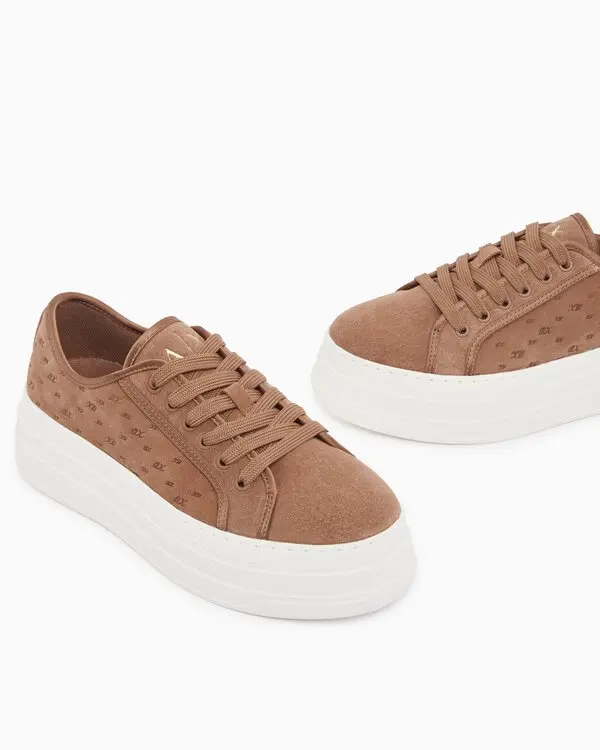 Armani Exchange Low Cut Sneakers In Leather With All-over Debossed Logo
