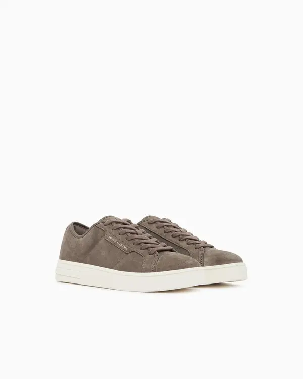 Armani Exchange Sneakers In Suede And Split Leather With A Rubber Sole - Brown